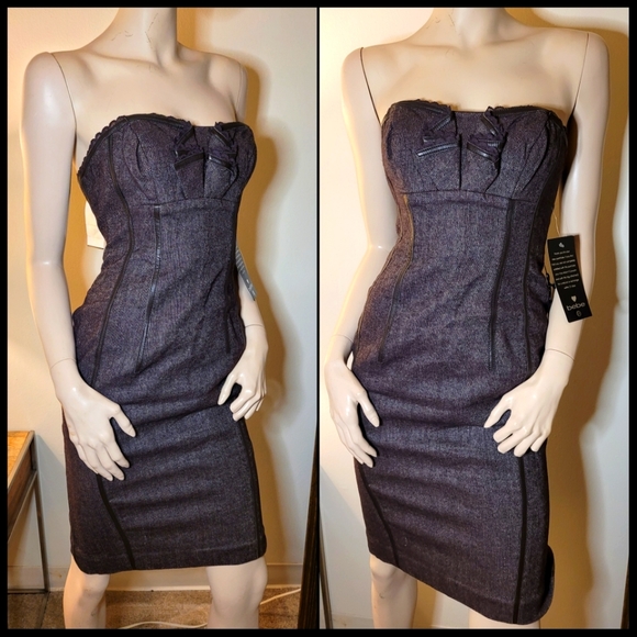 bebe | Dresses | Bebe Real Leather Purple Tweed Black Dress Xs 2 | Poshmark